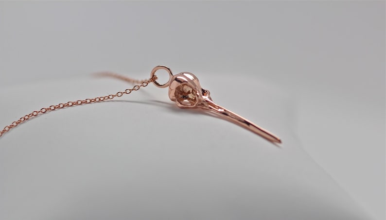 14k Solid Rose Gold Hummingbird Skull Necklace - Etsy