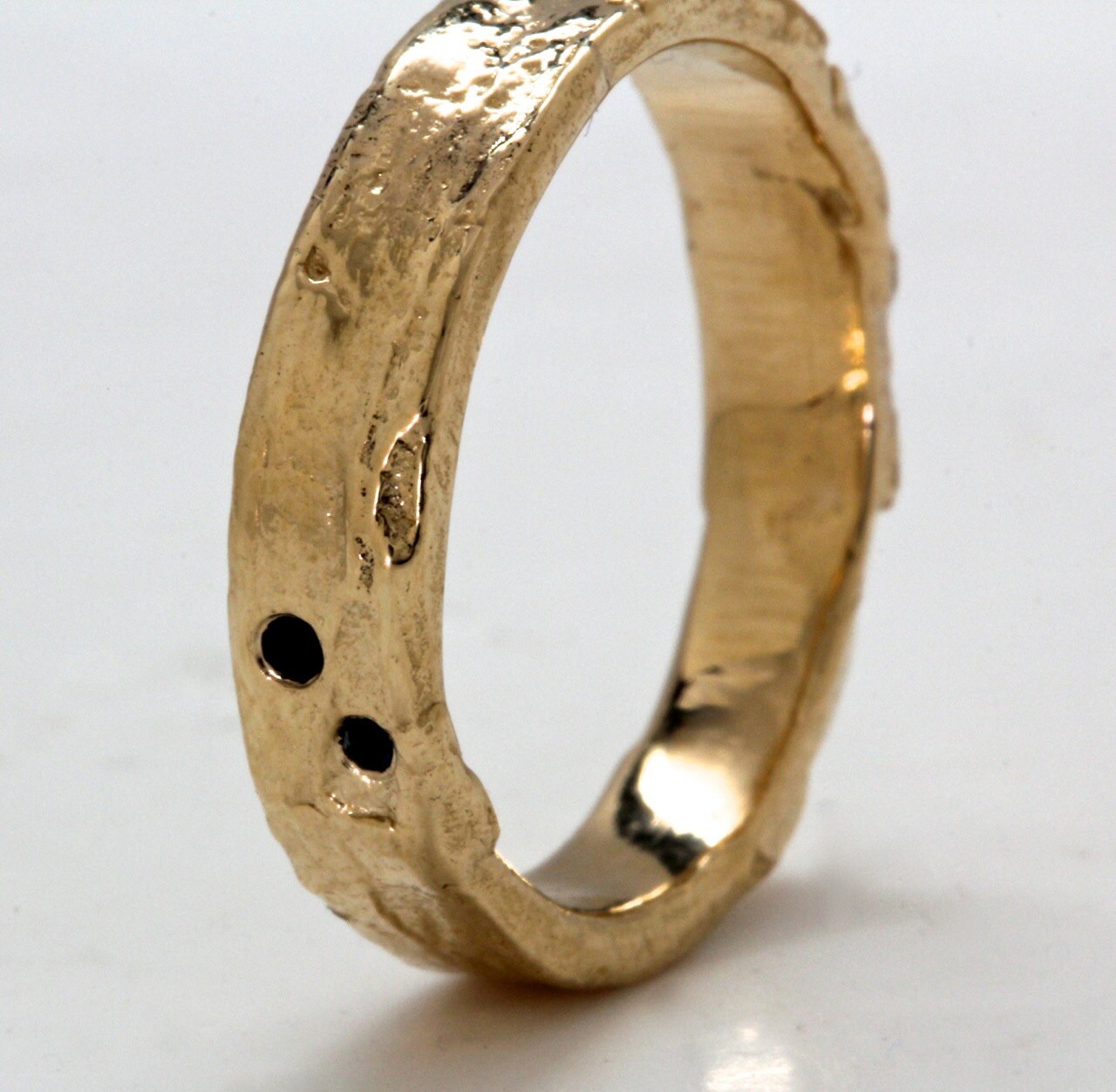 14k Gold Blue Sapphire Set Tree Bark Ring Sizes 3 to 12 Made | Etsy