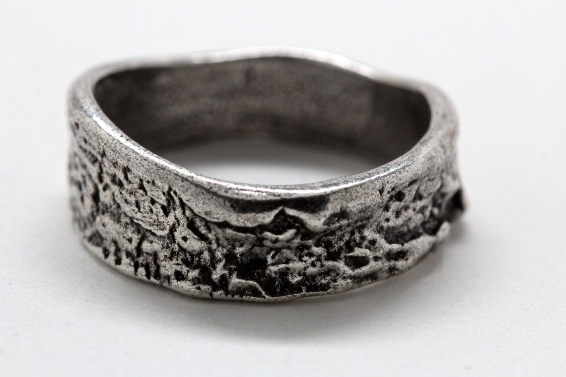 Tree Bark Ring Silver Angle Cut Made in NYC - Etsy