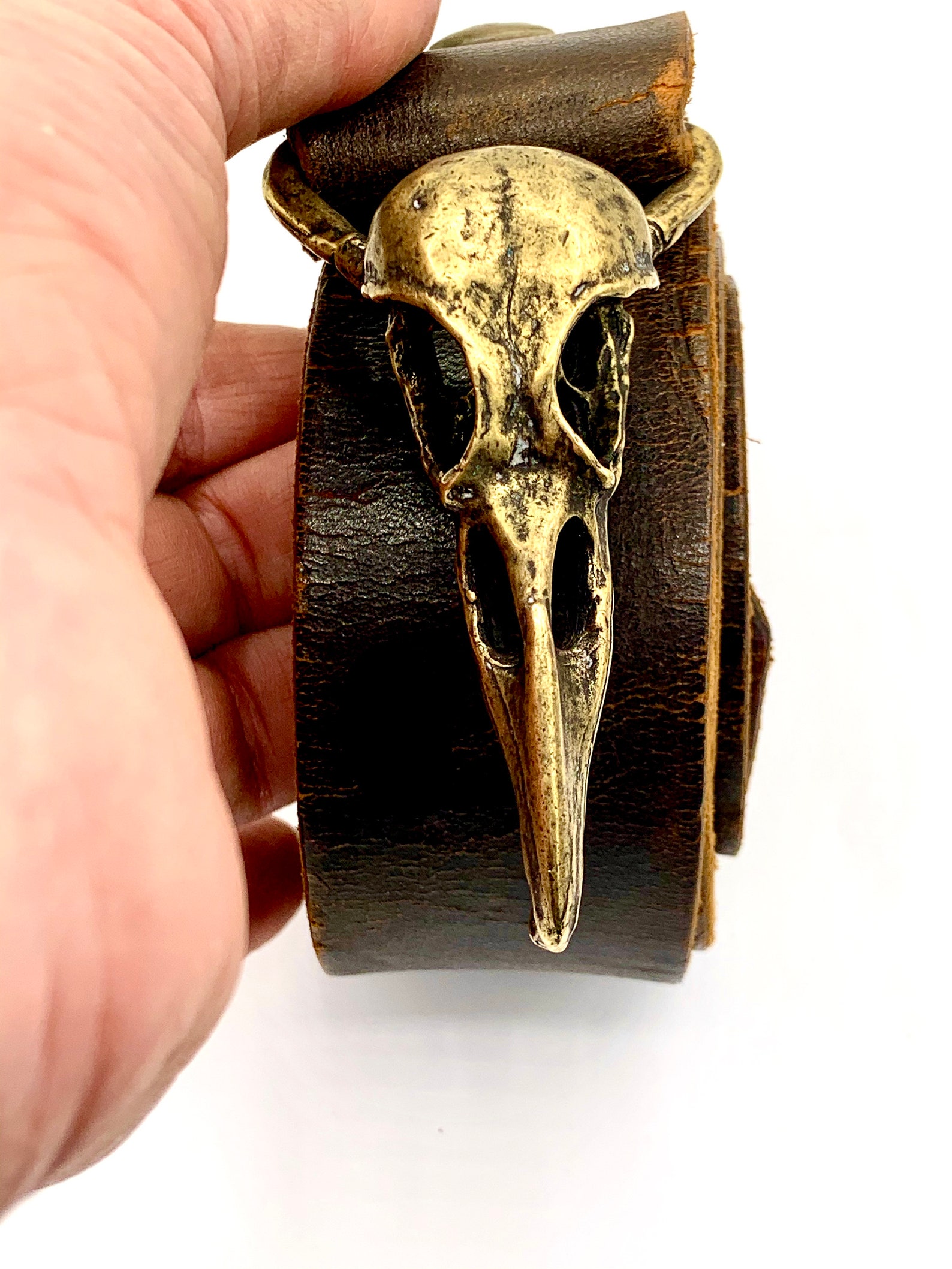 Crow Skull Belt Buckle Life Sized in Solid Pewter Bronze | Etsy