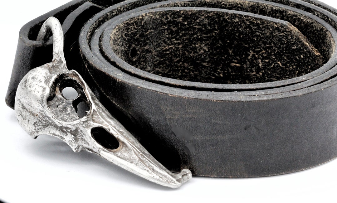 Crow Skull Belt Buckle Life Sized in Solid Pewter Silver Plated Made in ...