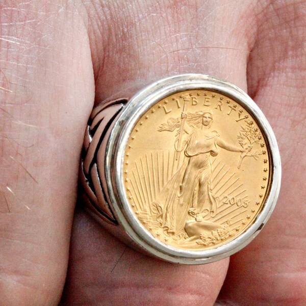Gold Eagle Coin Ring - Etsy