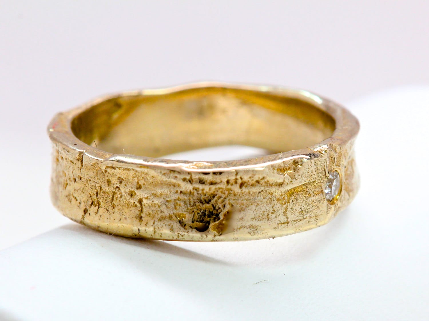 14k Gold Diamond Set Tree Bark Ring Sizes 3 to 12 Made to - Etsy