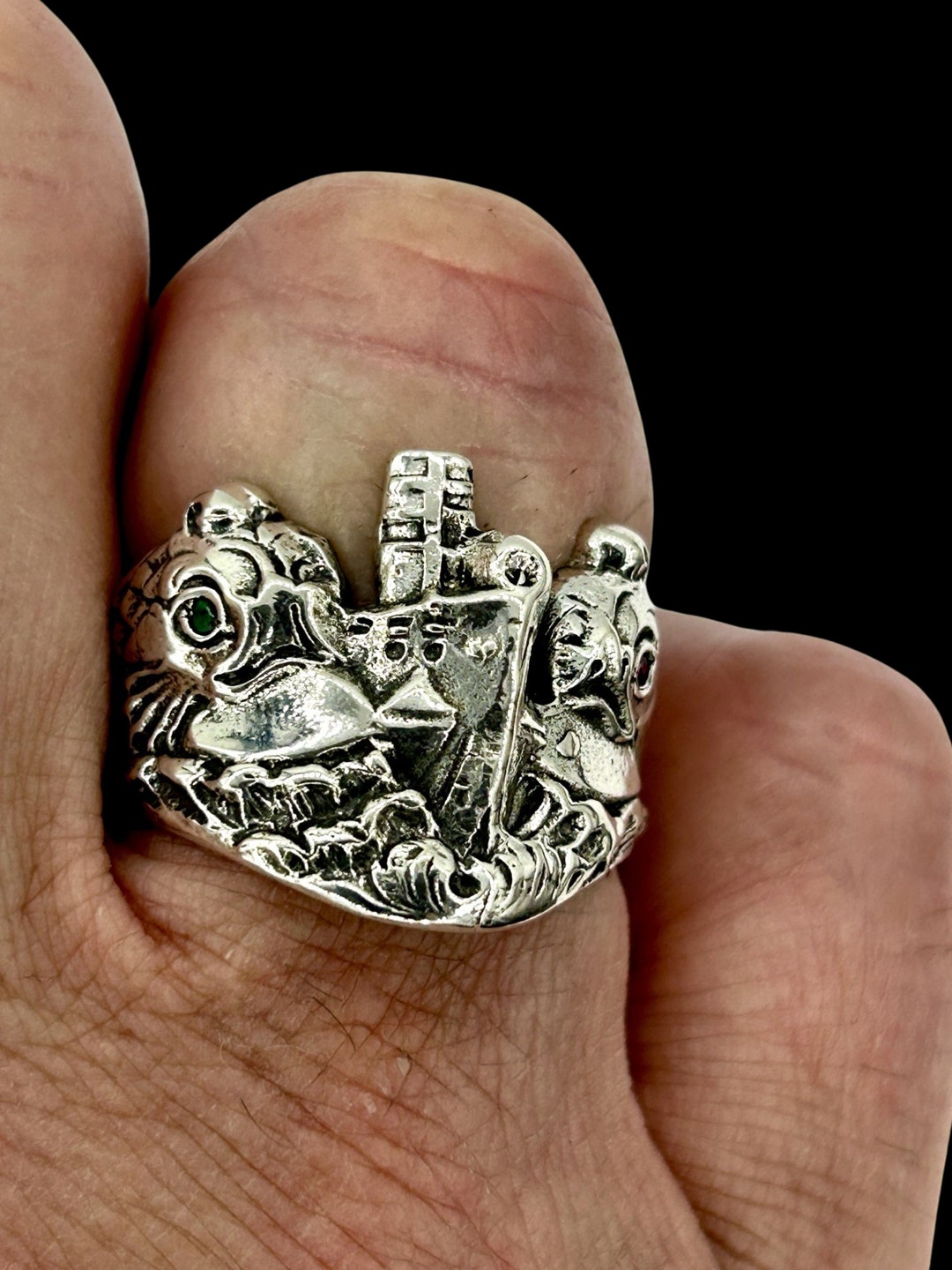 US Navy Submarine Ring: Sterling Silver, Ruby Emerald Eyes - Etsy
