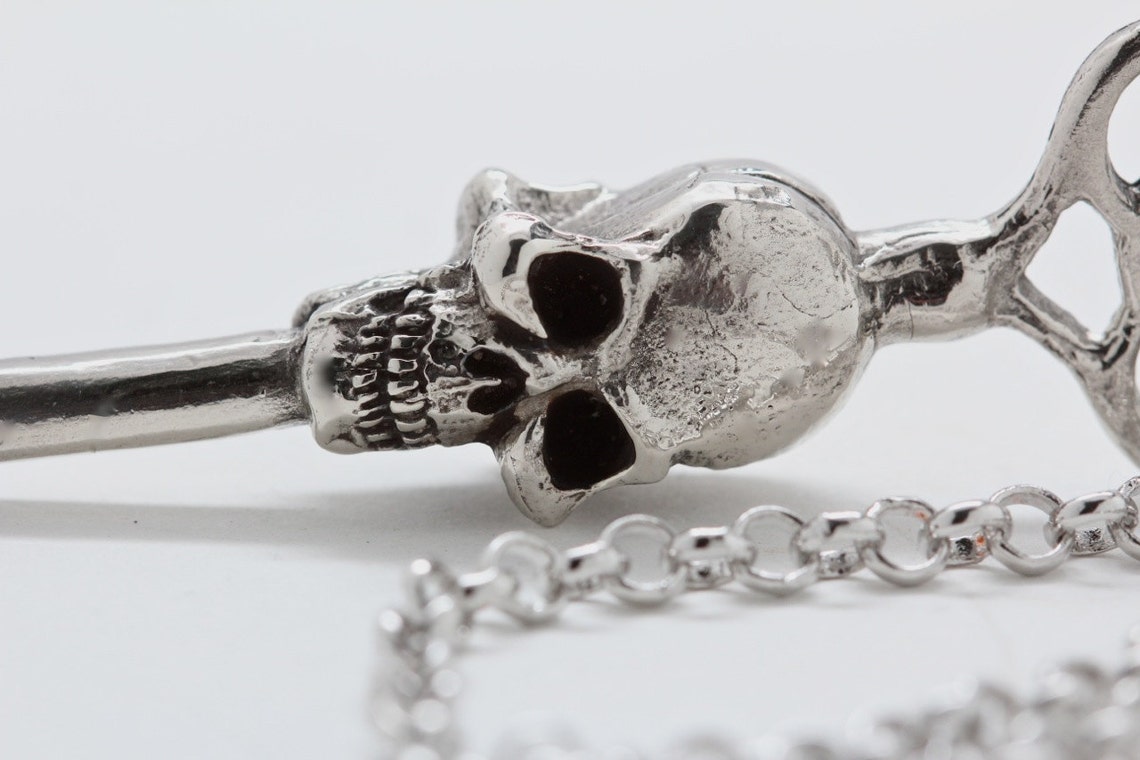 Skeleton Key Necklace Double Faced Skull Key in White Bronze | Etsy