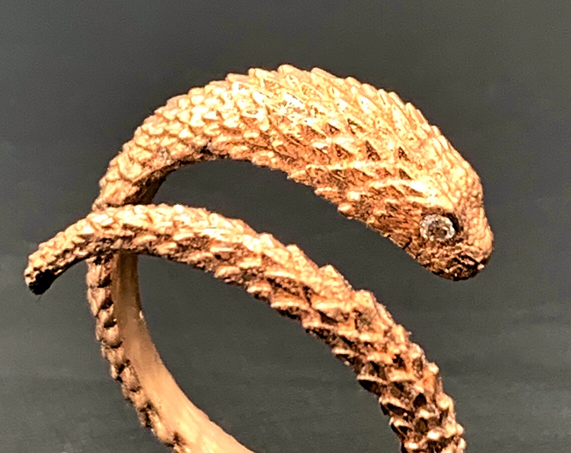 14k Rose Gold Dragon Snake Ring Diamond Eyes Adjustable Made - Etsy