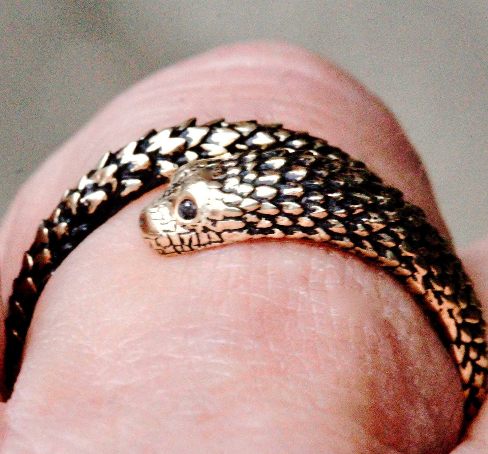 Dragon Snake Ring 14k Gold Diamond Eyes Adjustable Size Made in NYC - Etsy