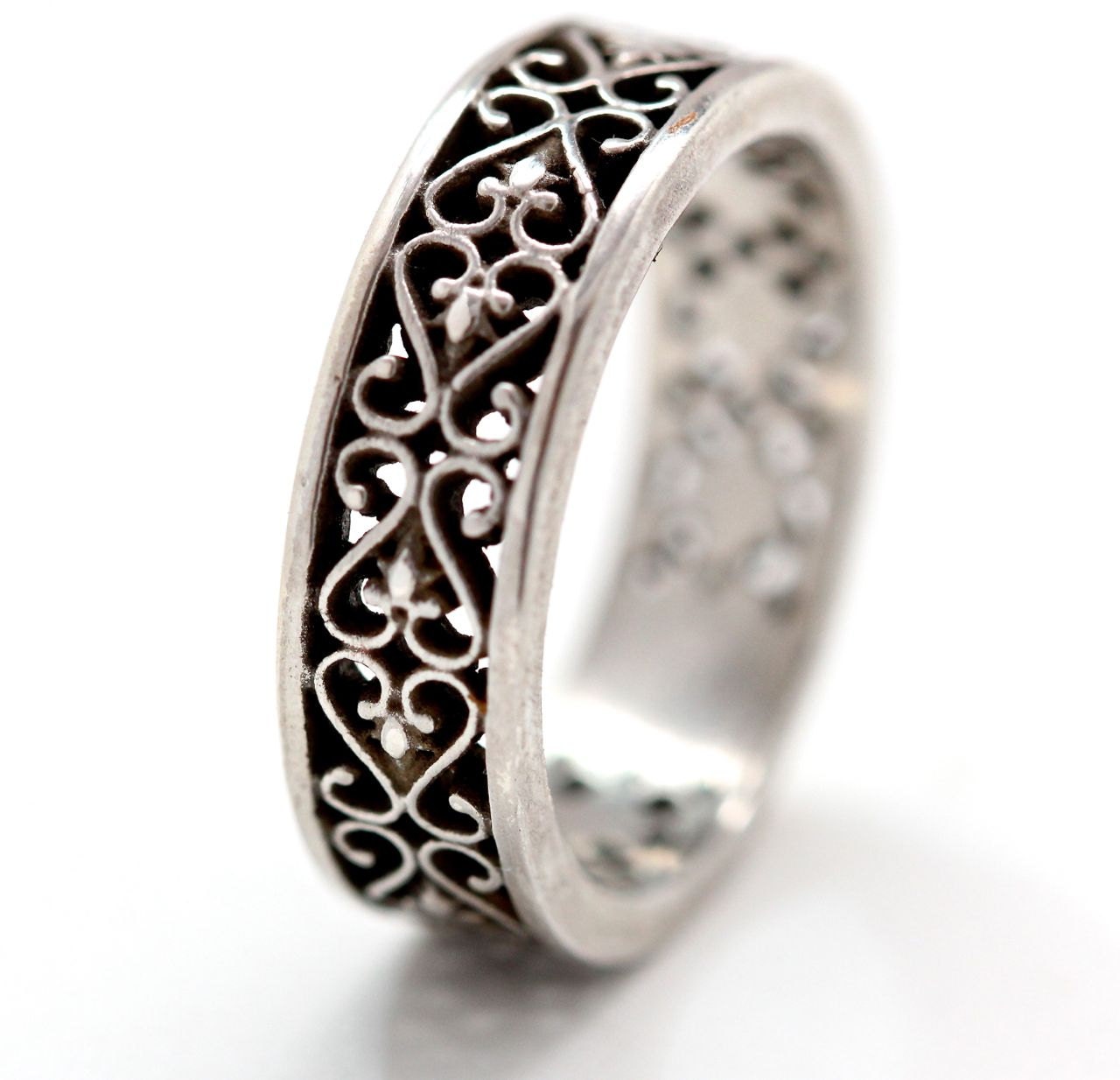 Silver Filligree Ring Heart and Flowers Ring Made in NYC - Etsy
