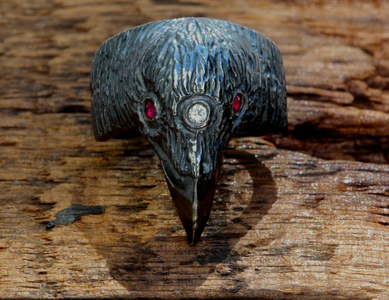 Diamond and Ruby Three Eyed Raven Ring in Blackened Sterling Silver - Etsy