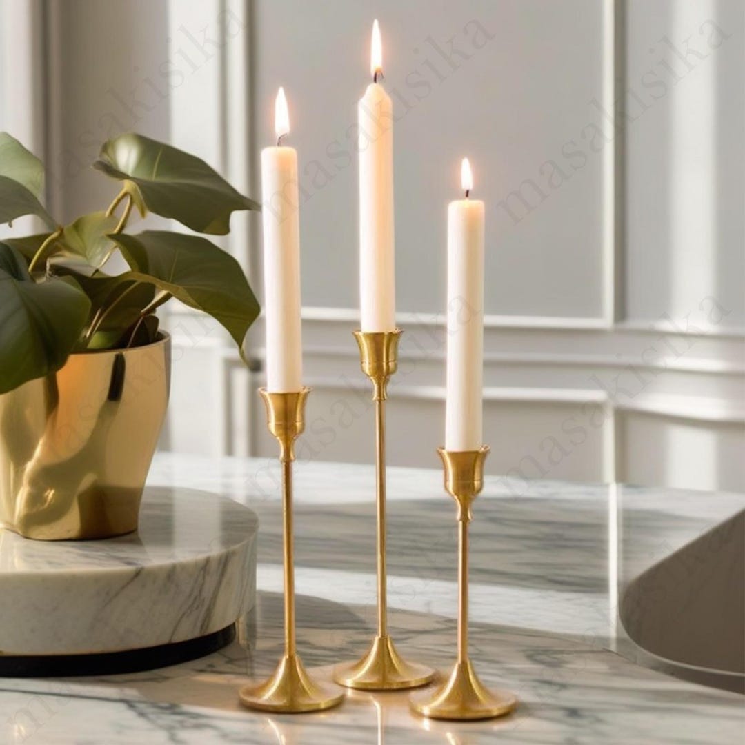 Set of 3 Vintage Brass Taper Candle Holders, Mid Century Modern Taper ...
