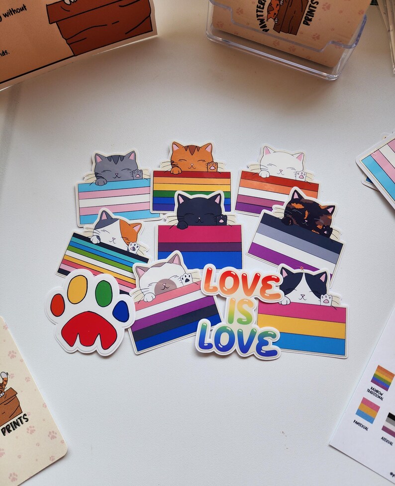 LGBTQ Pride Cat Sticker Pack | Sticker Bundle | Love is Love | Glossy ...