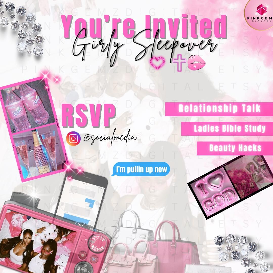 Girly Sleepover, Pink Invitation, Girls Night in Flyer, Girls Night ...