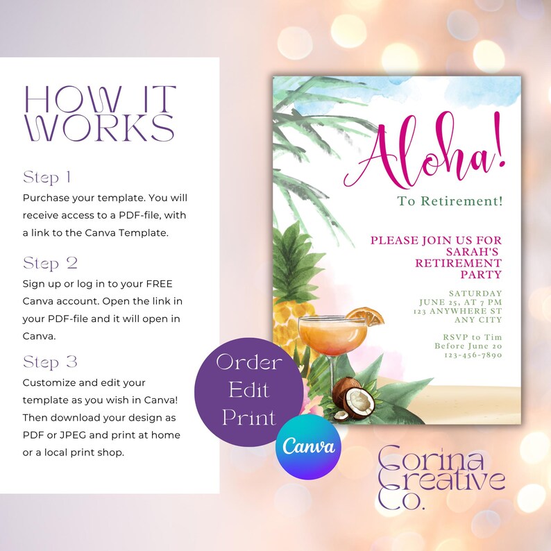 Tropical Retirement Party Invitation – Watercolor Aloha Theme (digital ...