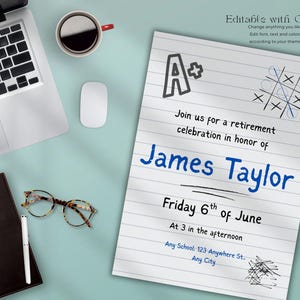 Teacher Retirement Party Invitation: School Theme, Editable Canva ...
