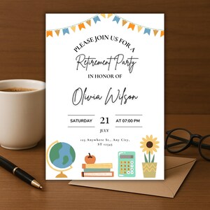 Teacher Retirement Party Invitation: School Theme, Editable Canva ...