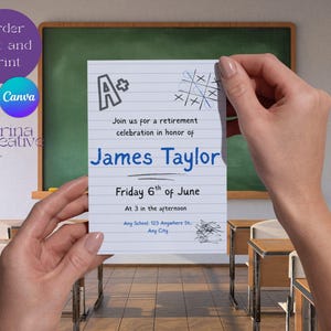 Teacher Retirement Party Invitation: School Theme, Editable Canva ...