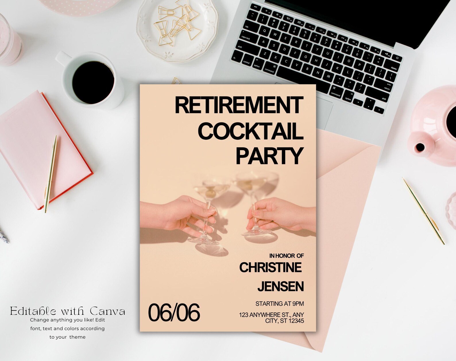 Editable Retirement Party Invitation Template – Modern Cocktail Party ...