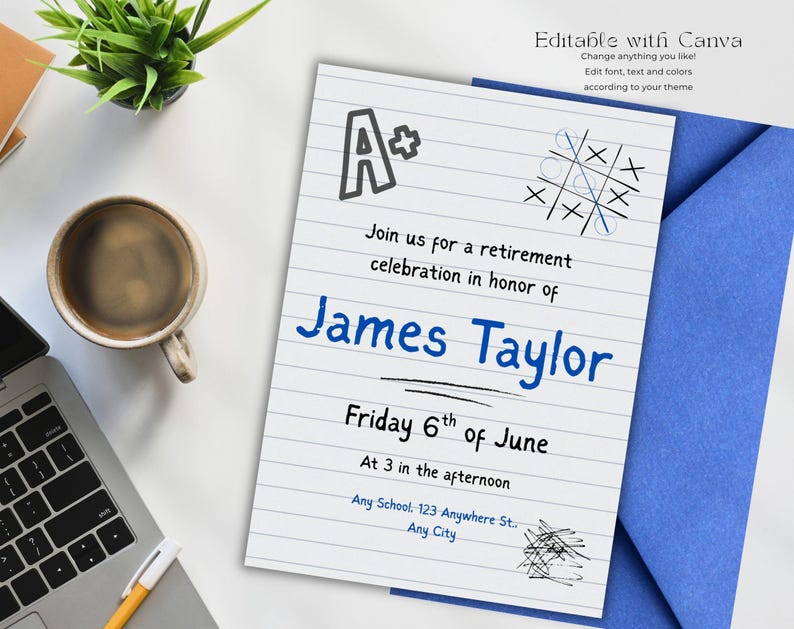 Teacher Retirement Party Invitation: School Theme, Editable Canva ...