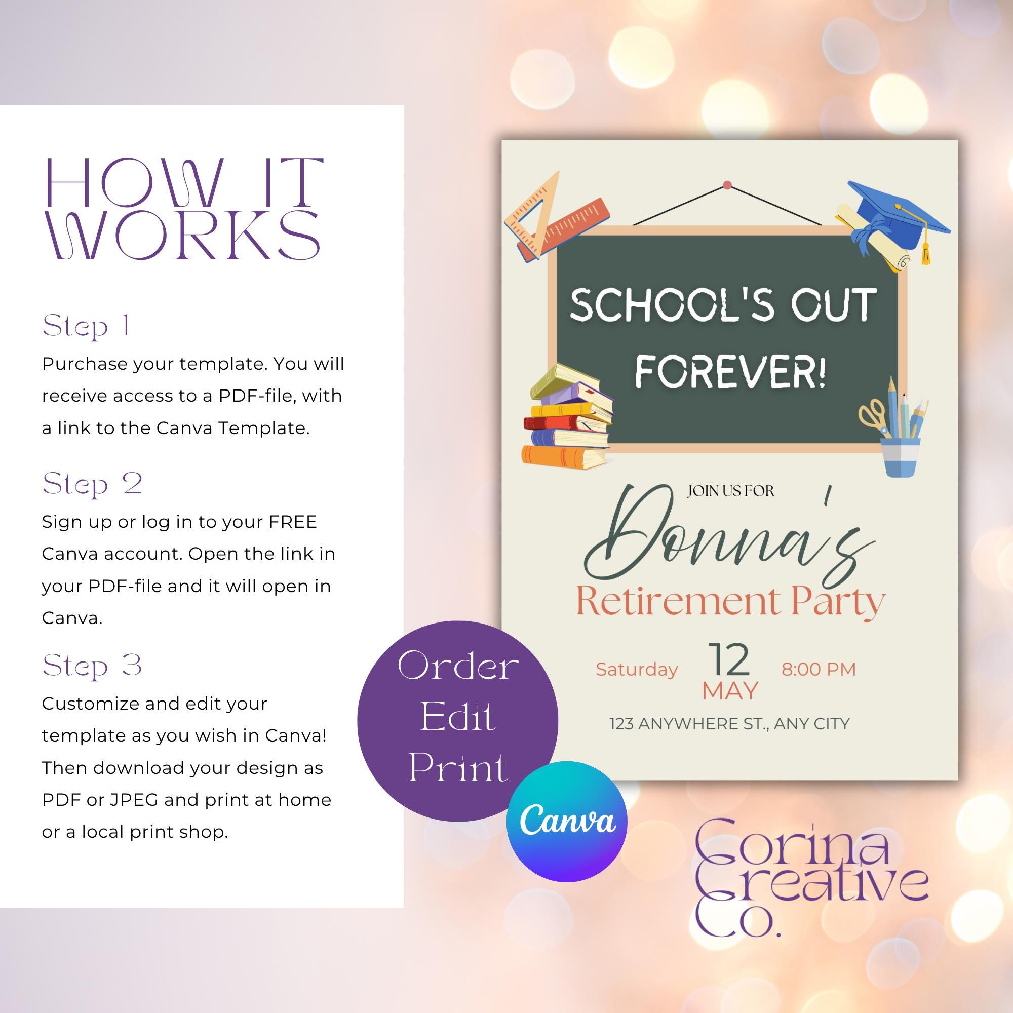 Teacher Retirement Party Invitation, Editable Canva Template ...