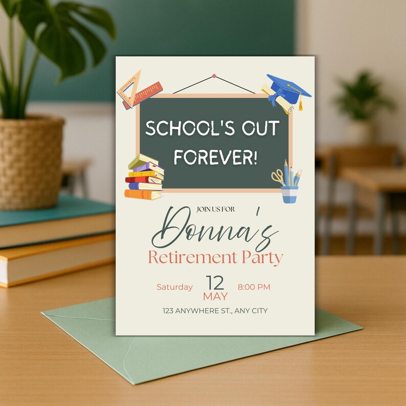 Teacher Retirement Party Invitation, Editable Canva Template ...