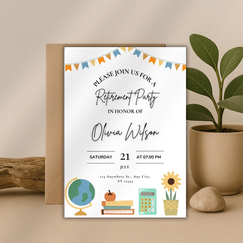 Teacher Retirement Party Invitation: School Theme, Editable Canva ...