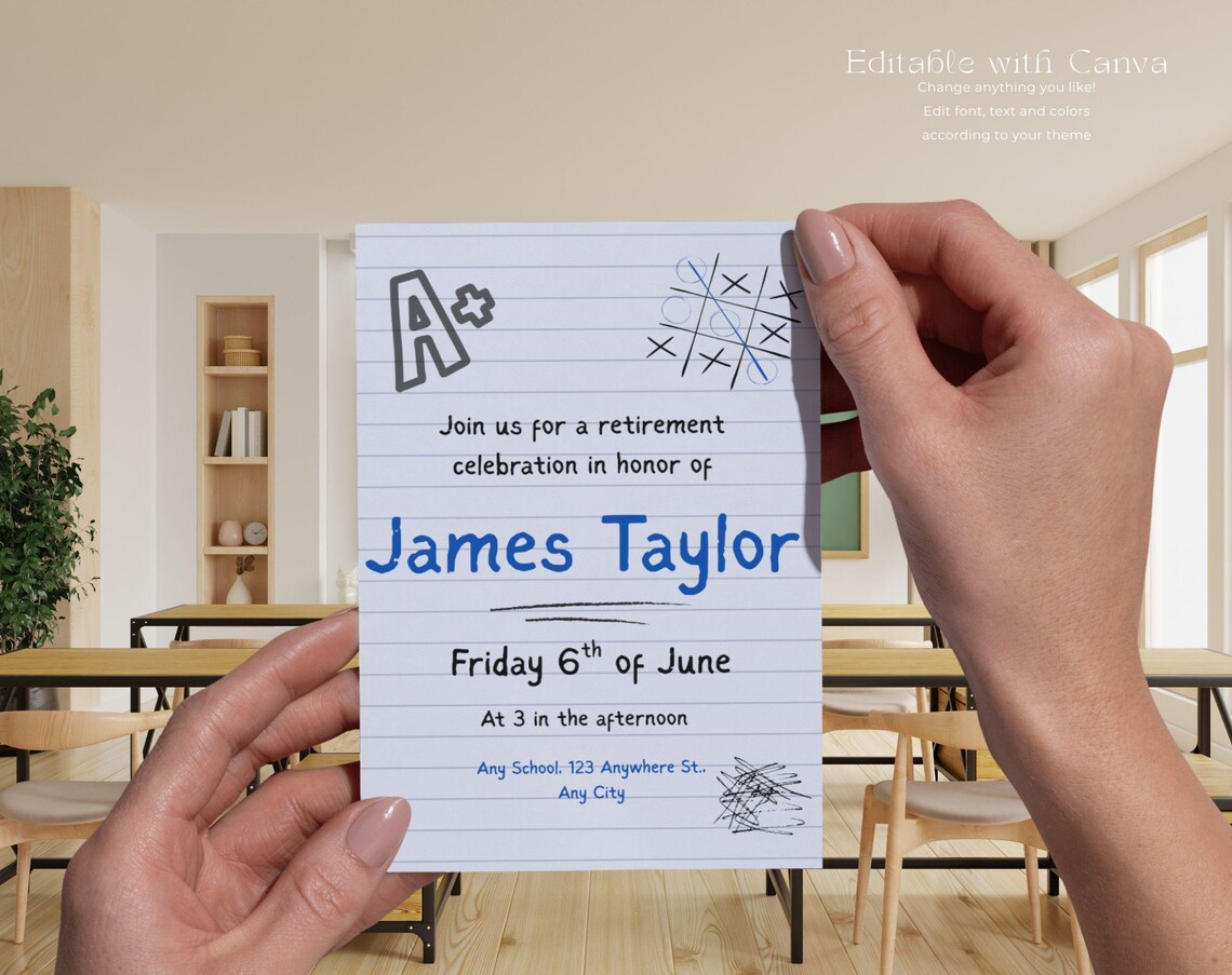 Teacher Retirement Party Invitation: School Theme, Editable Canva ...