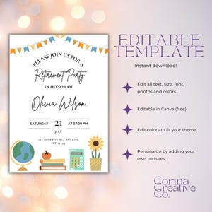 Teacher Retirement Party Invitation: School Theme, Editable Canva ...