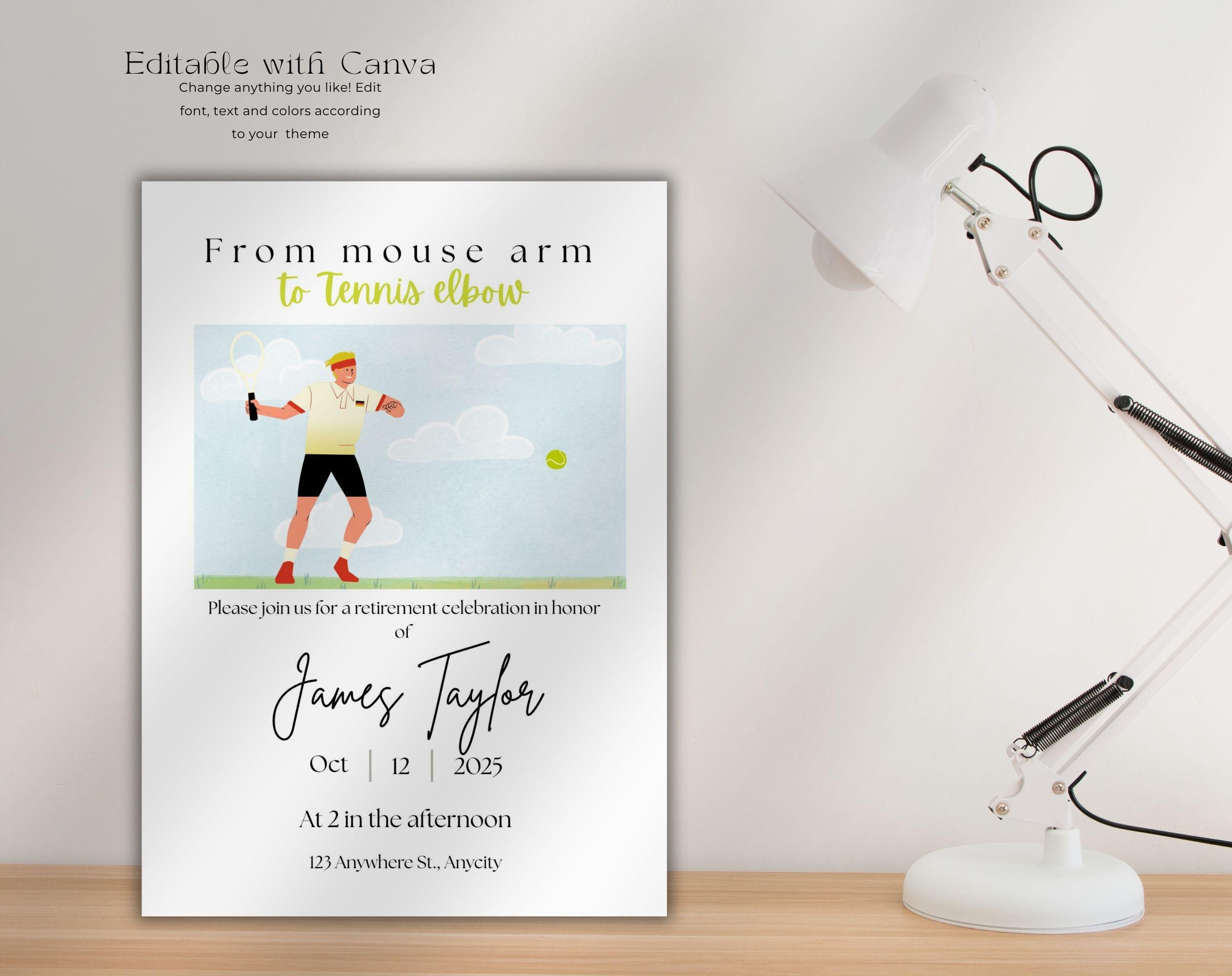 Funny Tennis Retirement Invitation: Editable Office Farewell Template ...