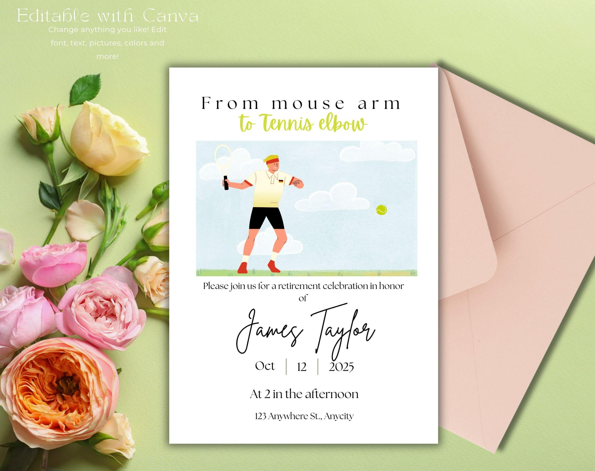 Funny Tennis Retirement Invitation: Editable Office Farewell Template ...