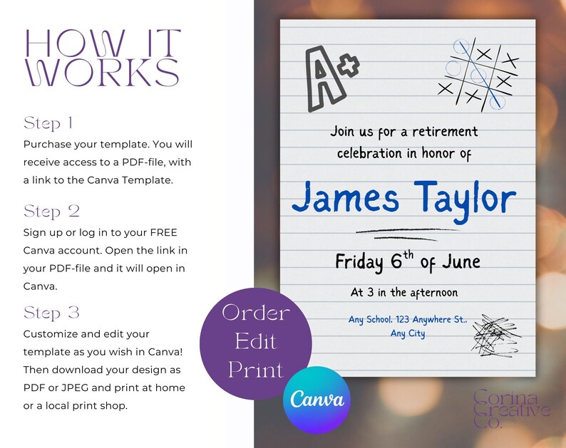 Teacher Retirement Party Invitation: School Theme, Editable Canva ...