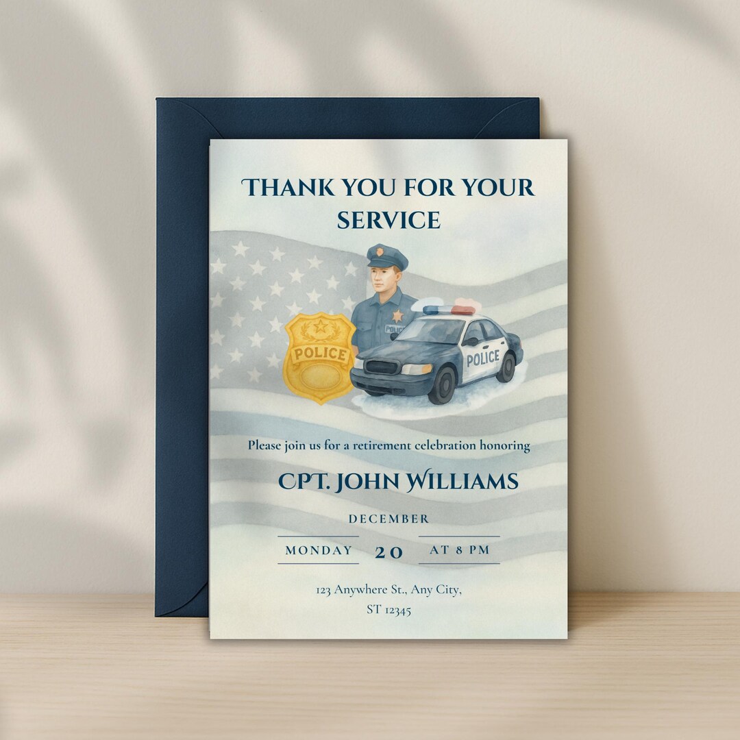 Police Retirement Party Invitation: Blue & Gold Law Enforcement Design ...