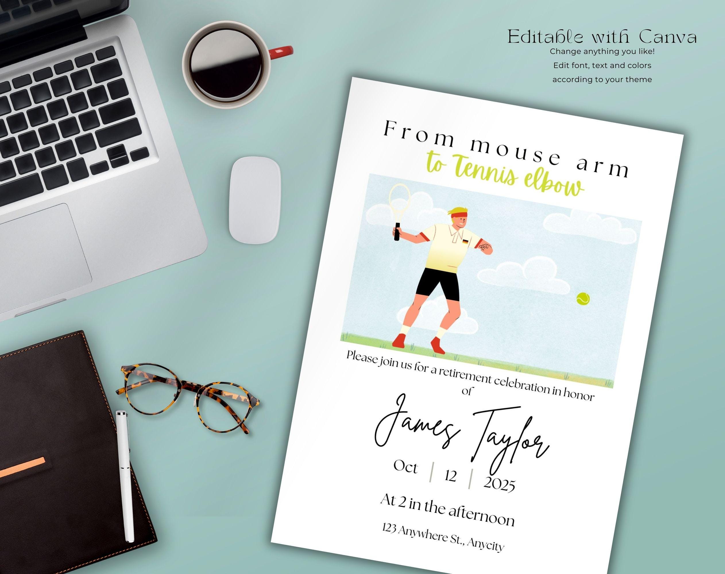 Funny Tennis Retirement Invitation: Editable Office Farewell Template ...