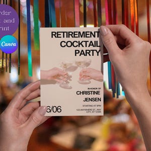 Editable Retirement Party Invitation Template – Modern Cocktail Party ...