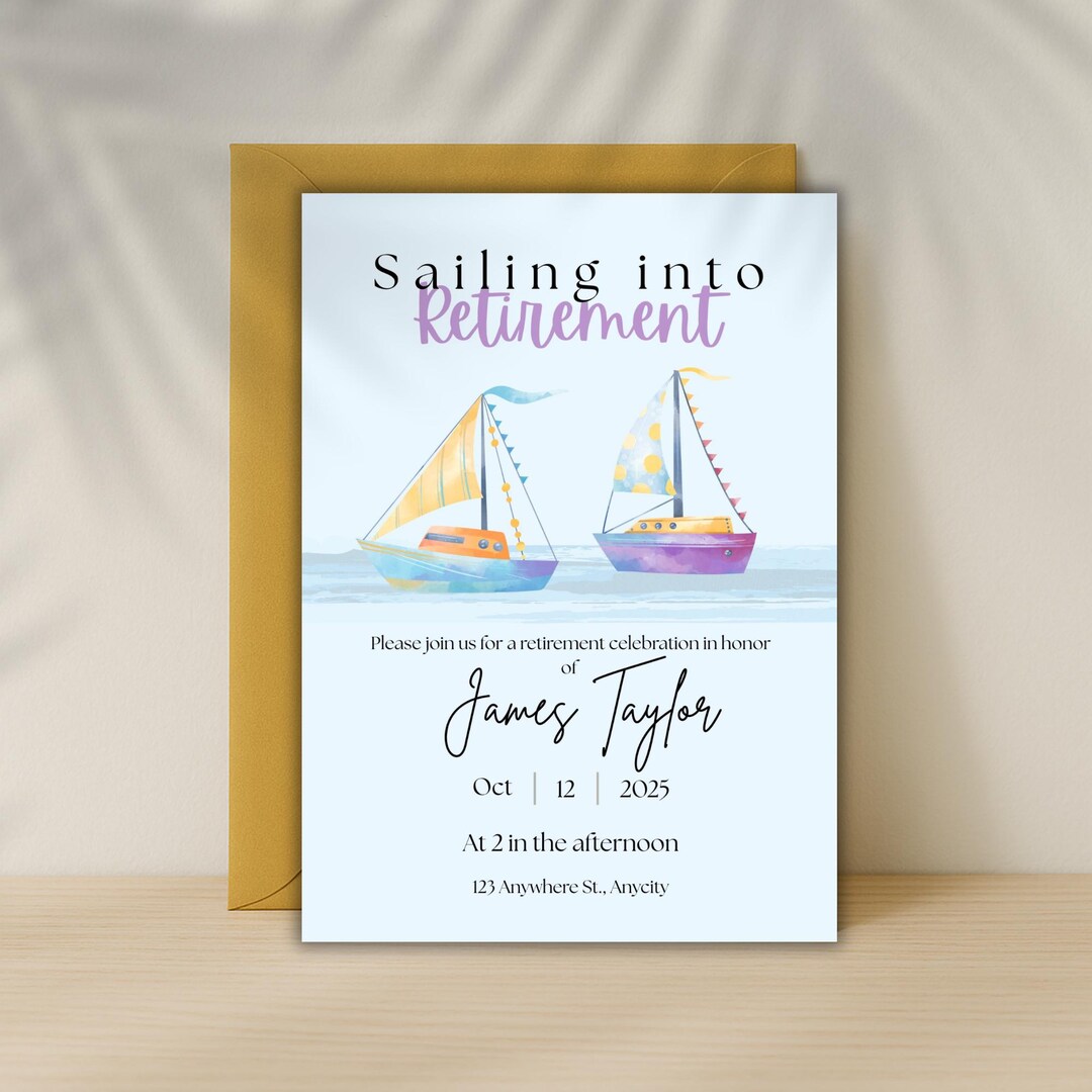 Nautical Retirement Party Invitation: Sailing Boat Theme (editable ...