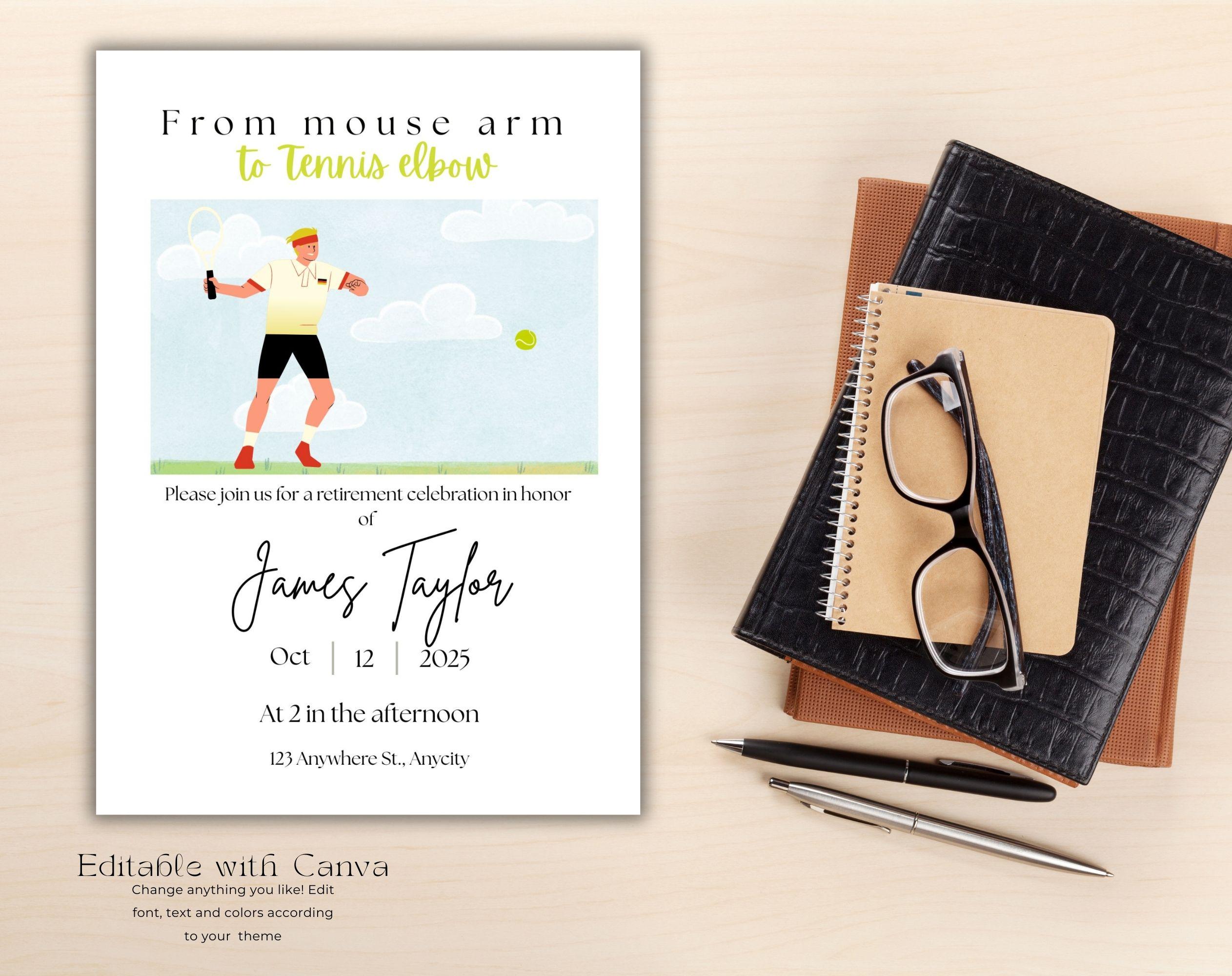 Funny Tennis Retirement Invitation: Editable Office Farewell Template ...