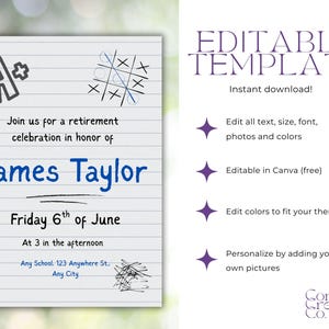 Teacher Retirement Party Invitation: School Theme, Editable Canva ...