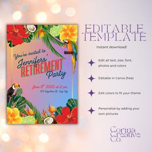Tropical Retirement Party Invitation | Editable and Printable ...