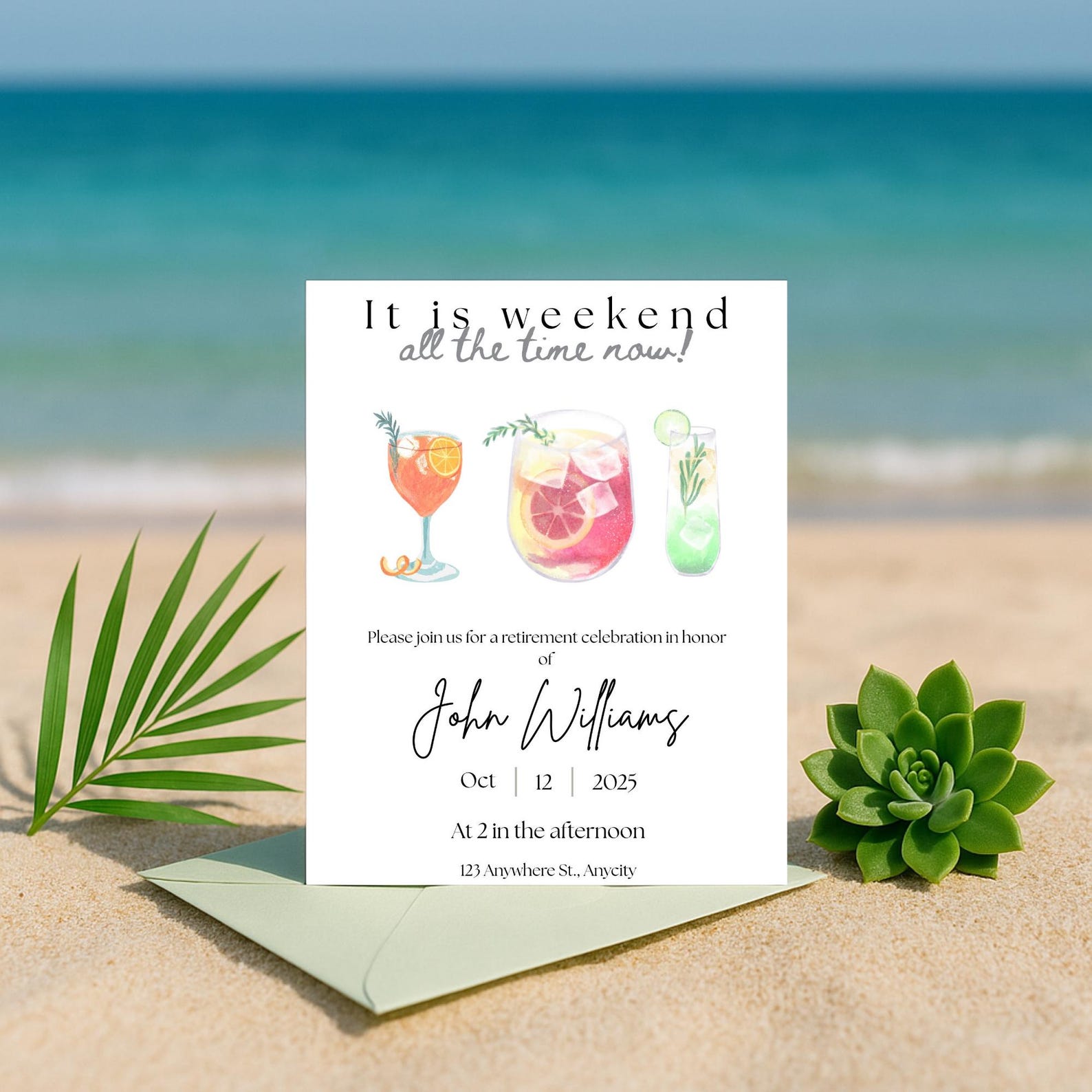 Editable Retirement Party Invitation - Weekend Vibes Theme - Watercolor ...