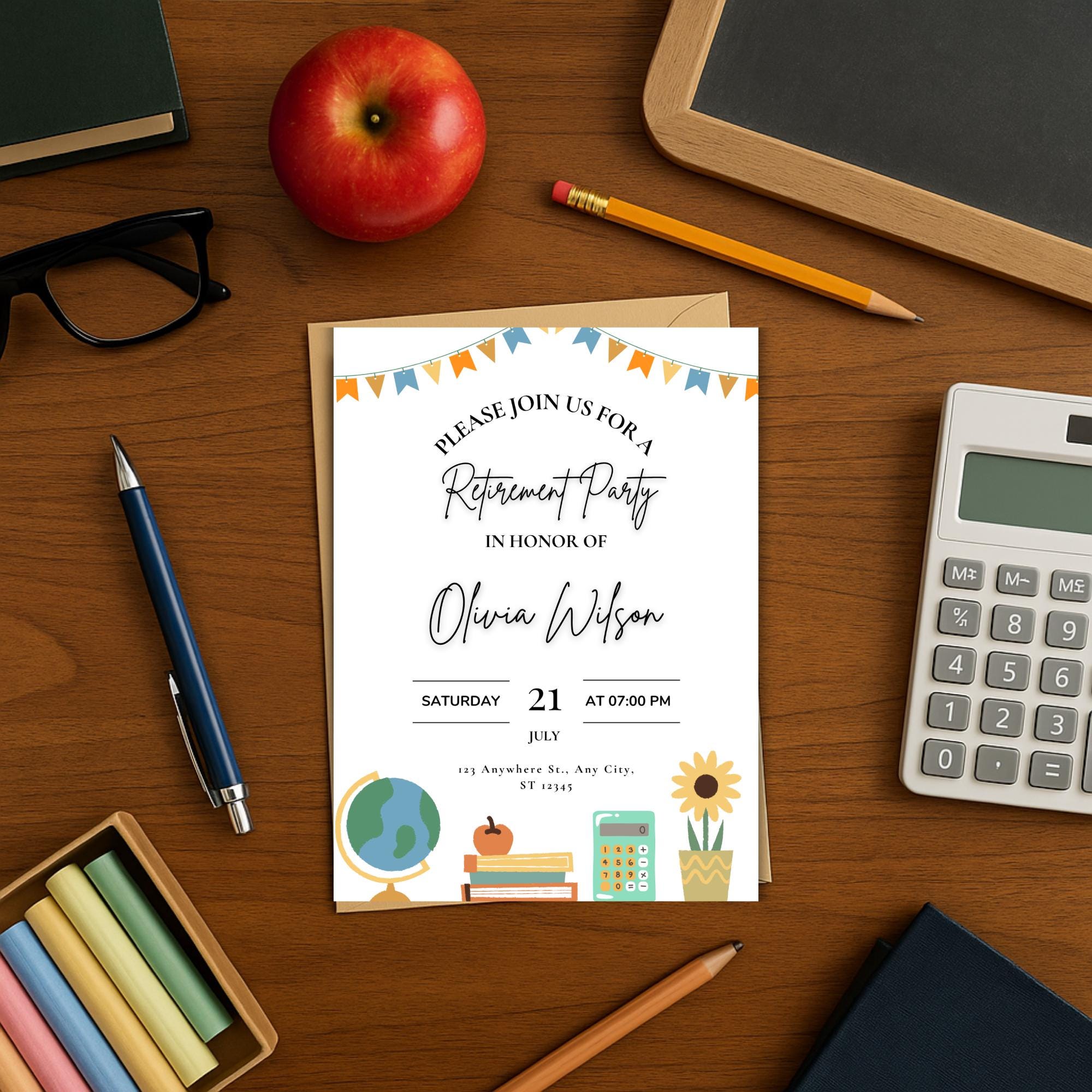 Teacher Retirement Party Invitation: School Theme, Editable Canva ...