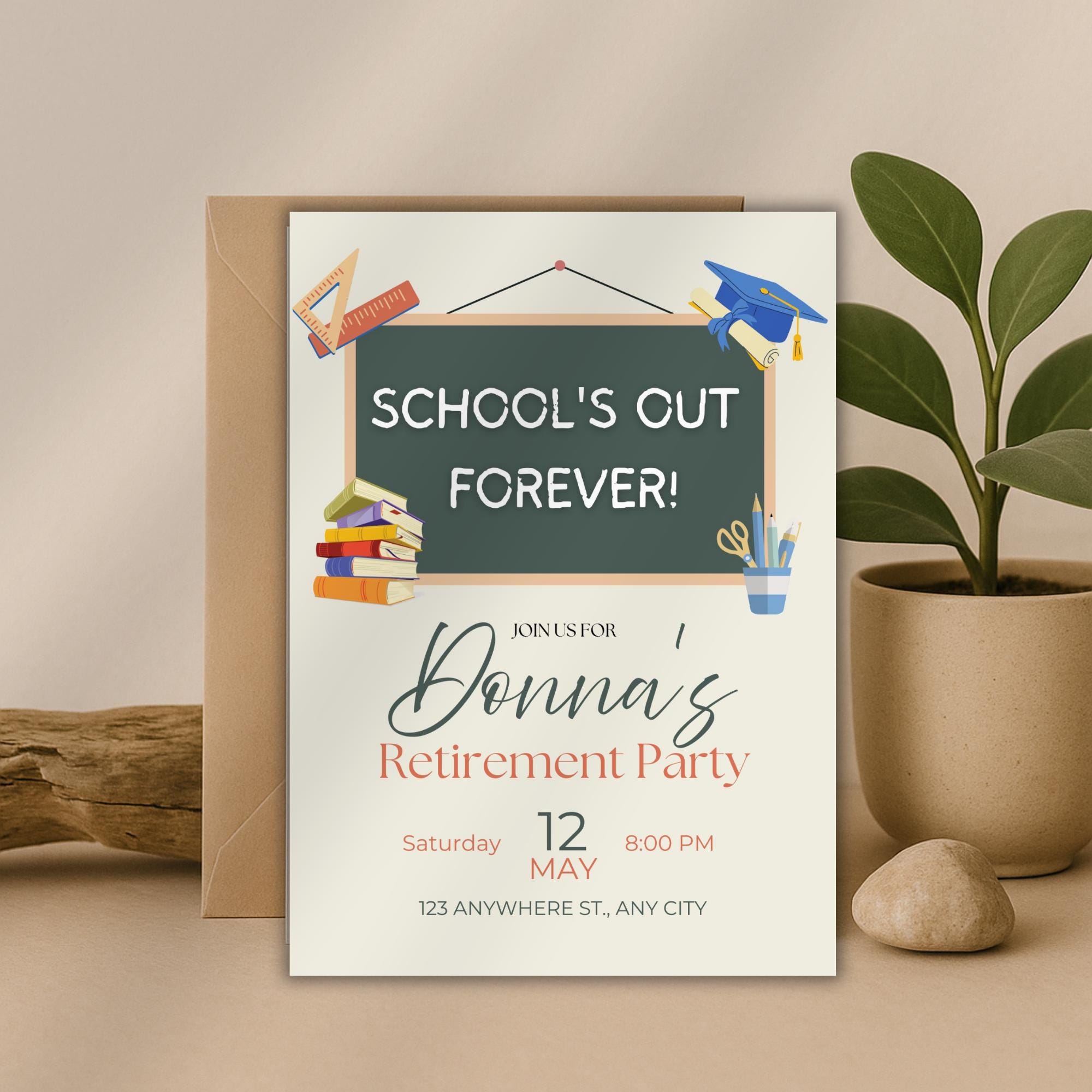 Teacher Retirement Party Invitation, Editable Canva Template ...