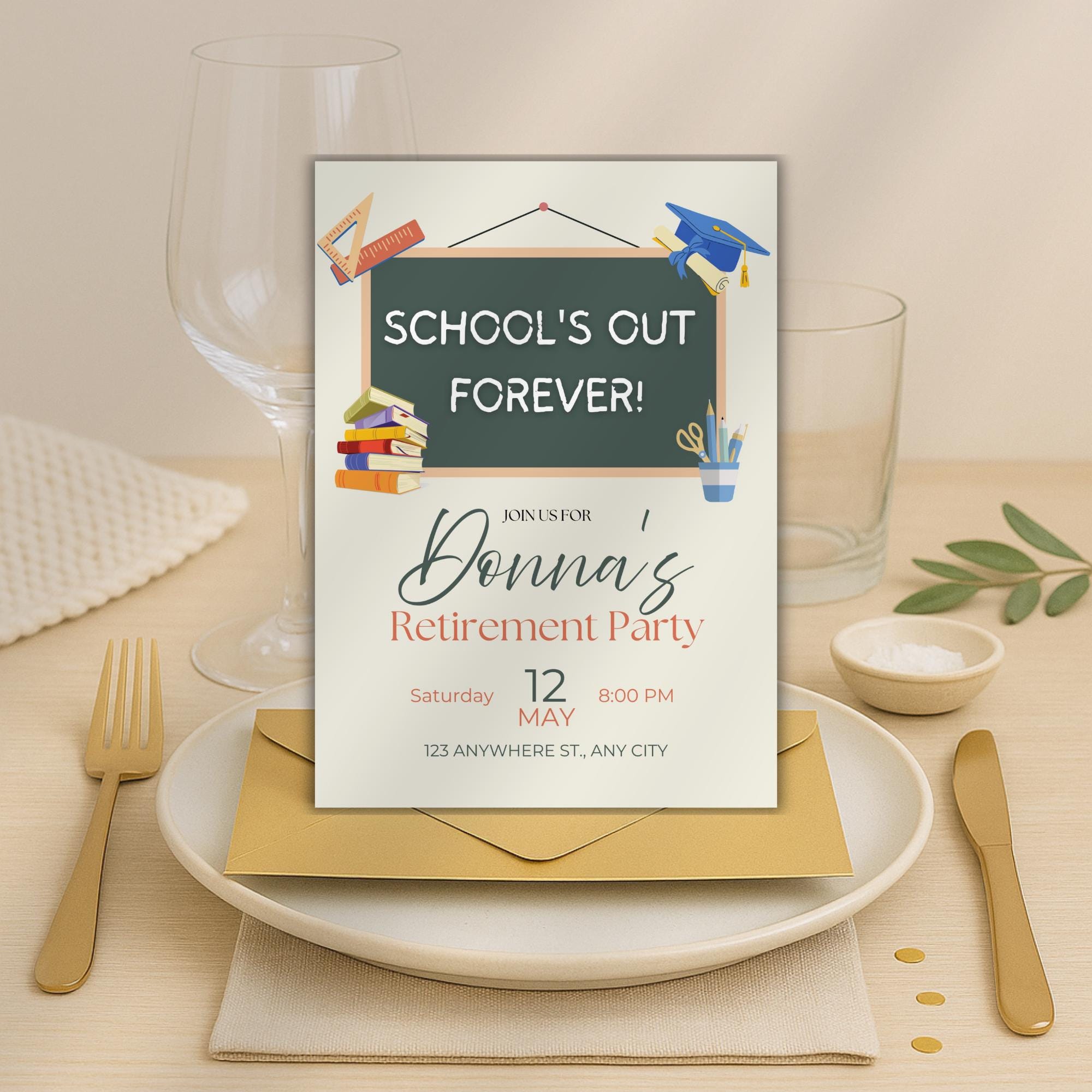 Teacher Retirement Party Invitation, Editable Canva Template ...