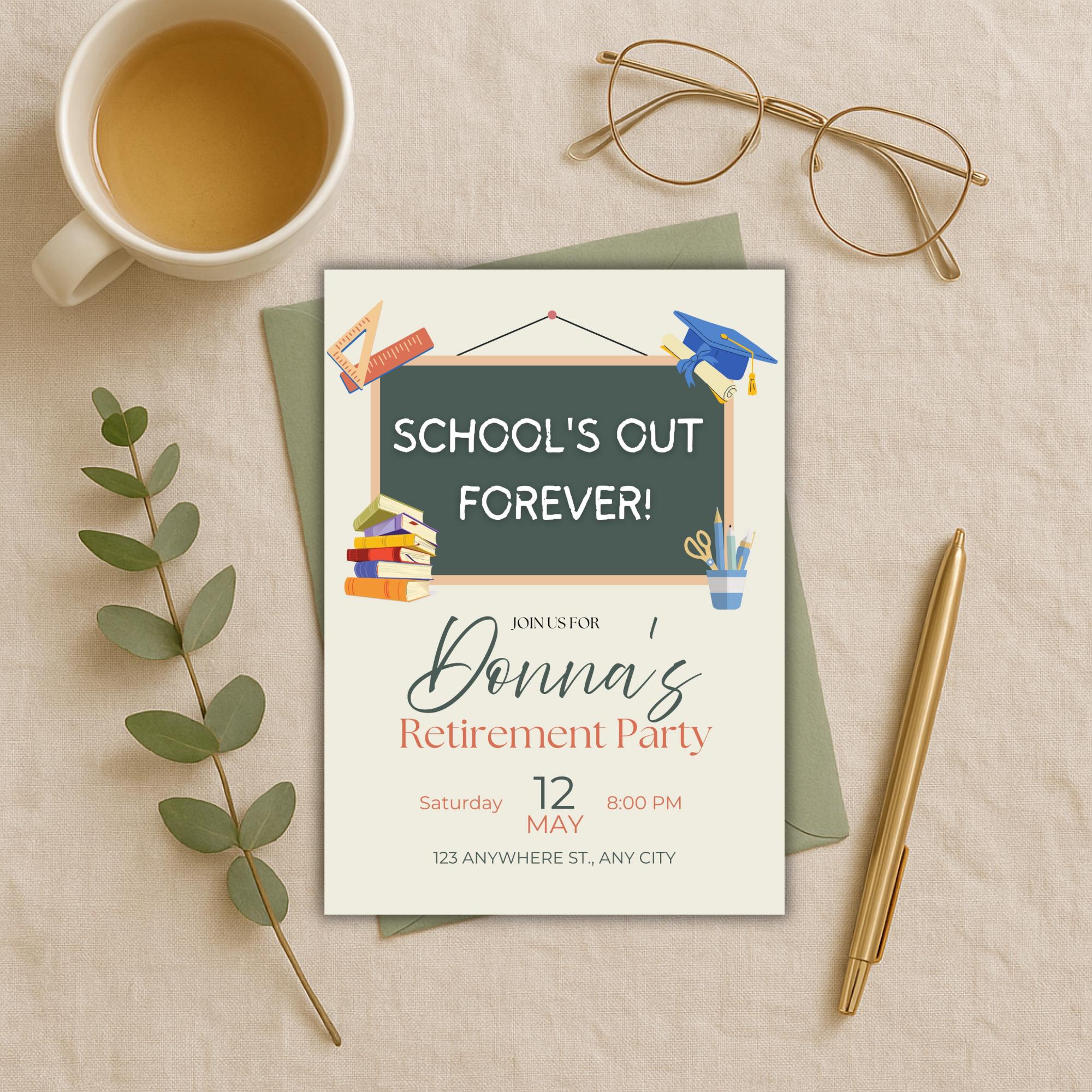 Teacher Retirement Party Invitation, Editable Canva Template ...