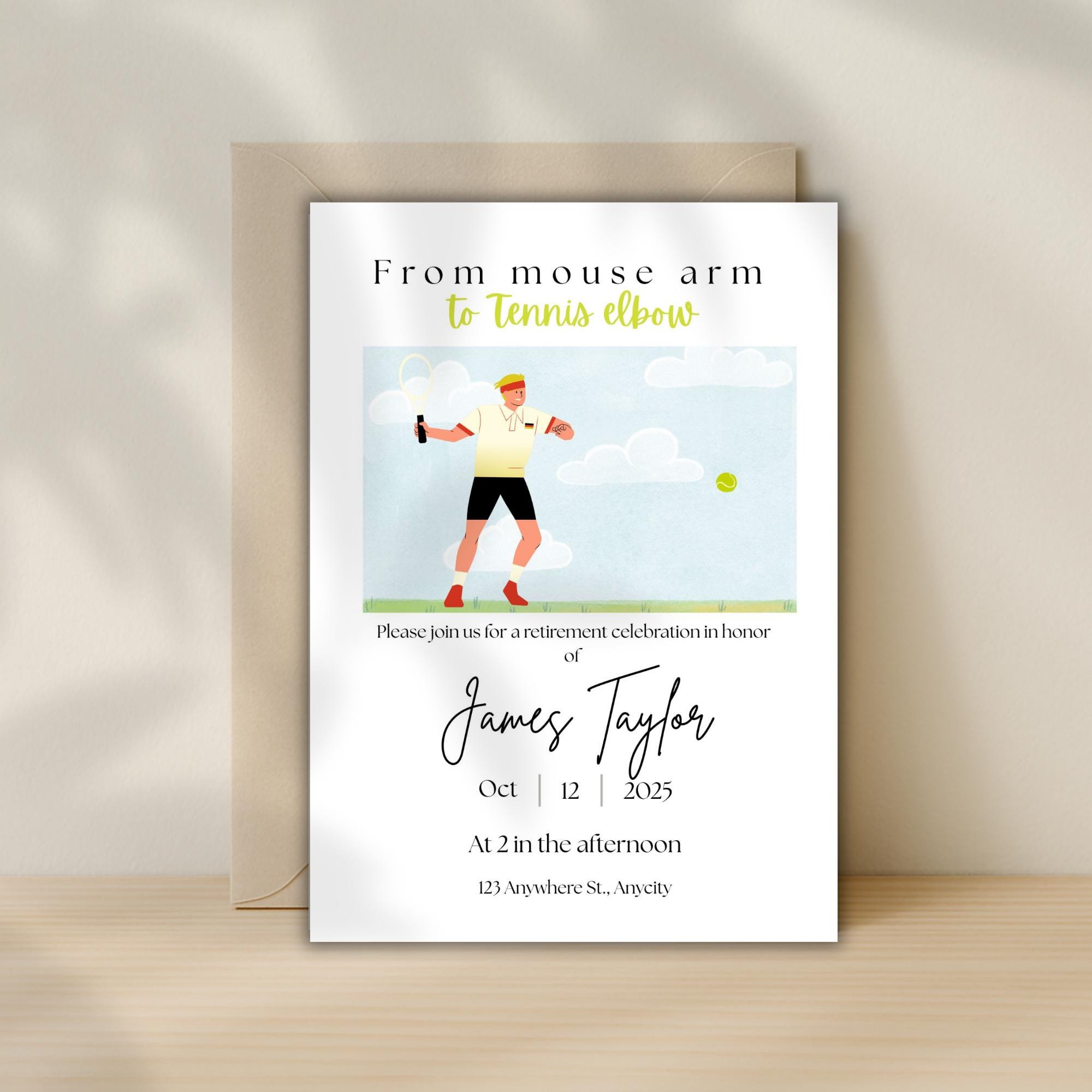 Funny Tennis Retirement Invitation: Editable Office Farewell Template ...