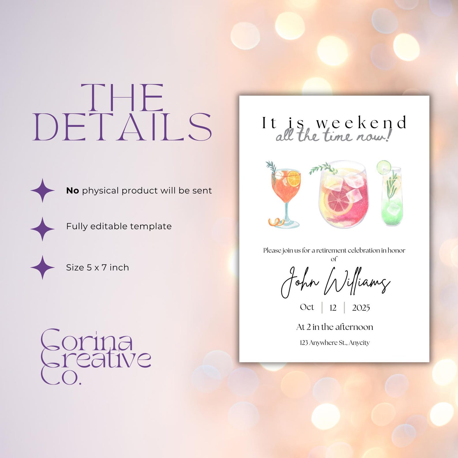 Editable Retirement Party Invitation - Weekend Vibes Theme - Watercolor ...