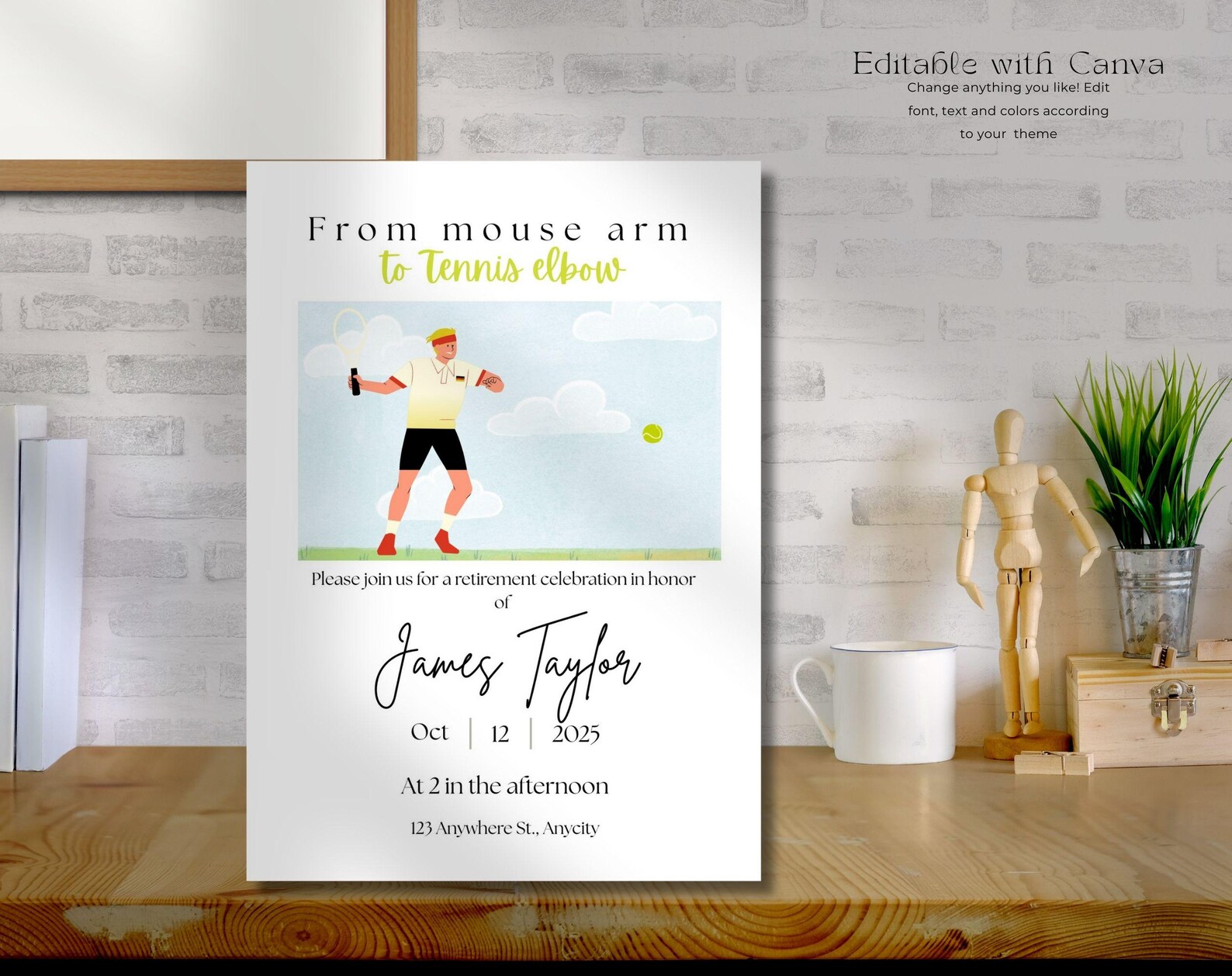 Funny Tennis Retirement Invitation: Editable Office Farewell Template ...
