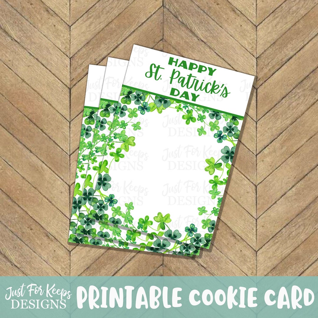Printable Cookie Card, St. Patrick's Day Cookie Card, 3.5" X 5" Cookie ...