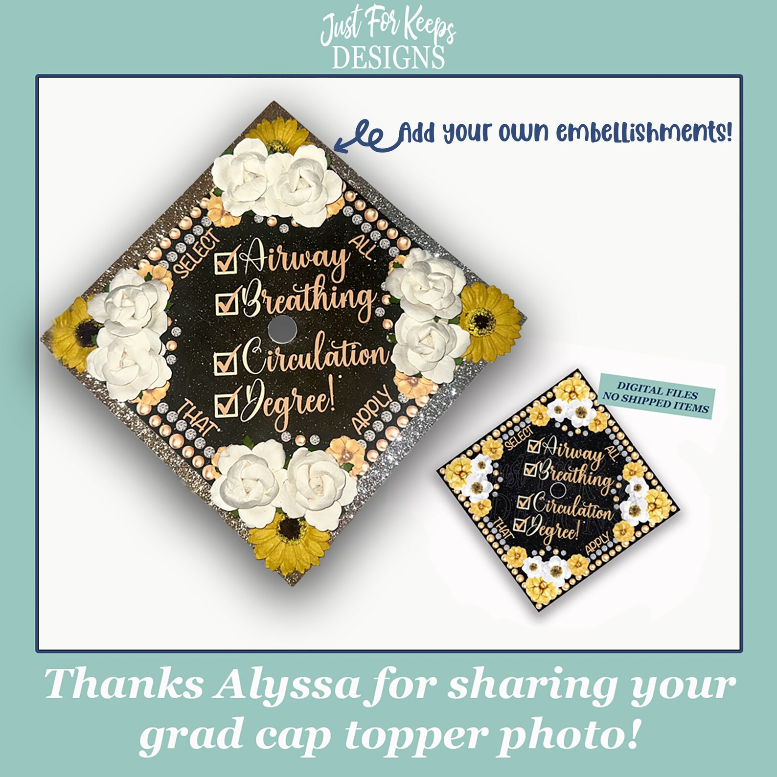 Printable Grad Cap Topper, DIY Graduation Cap Topper, Airway Breathing ...