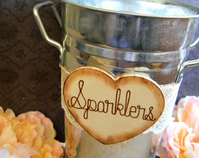 Sparklers Tin Bucket Pail Rustic Woodland Shabby Chic Burlap and Lace ...