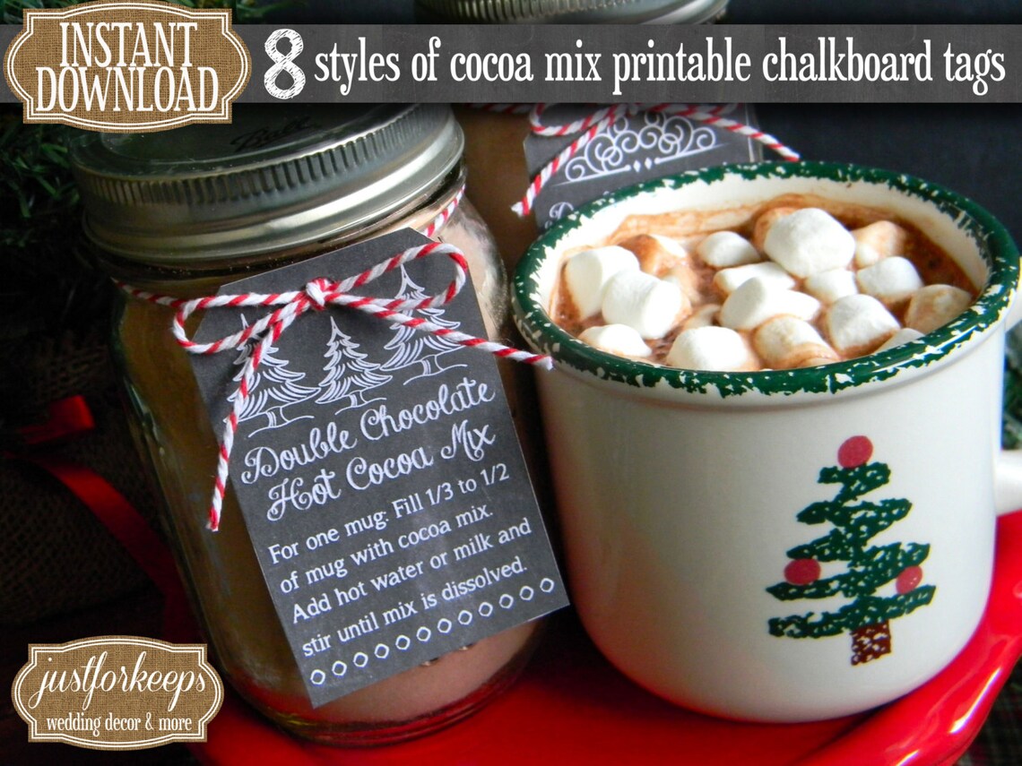 Printable Chalkboard Double Hot Chocolate Cocoa Mix Tags Instant ...