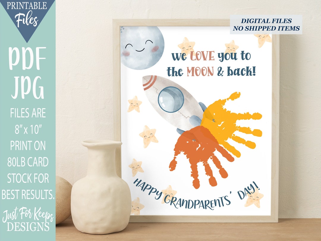 Grandparents Day Handprint Art: Moon & Rocket Keepsake (JPG PDF) - Etsy